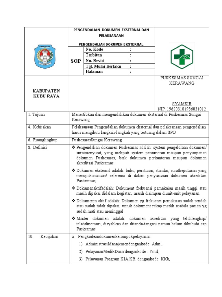 BAB 5.5.1.3 SOP Pengendalian Dokumen Eksternal Dan Pelaksanaan Pengendalian Dokumen Eksternal | PDF