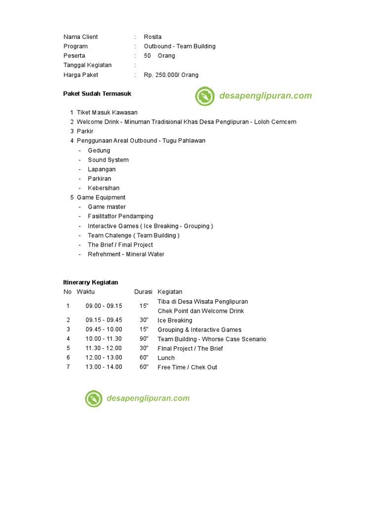 Outbound - Team Building - Rosita - Proposal Program | PDF