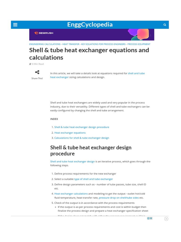 WWW Enggcyclopedia Com 2019 05 Shell Tube Heat Exchanger Equations ...