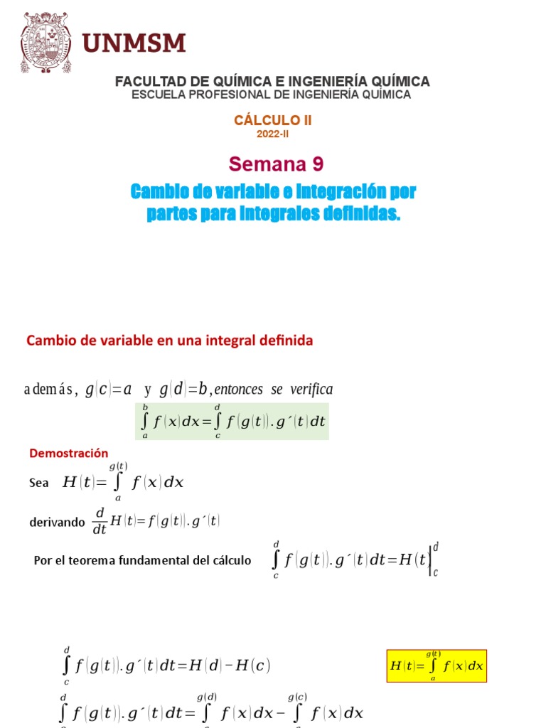 Semana 9 - Cambio de Variable e Integración Por Partes para Integrales ...