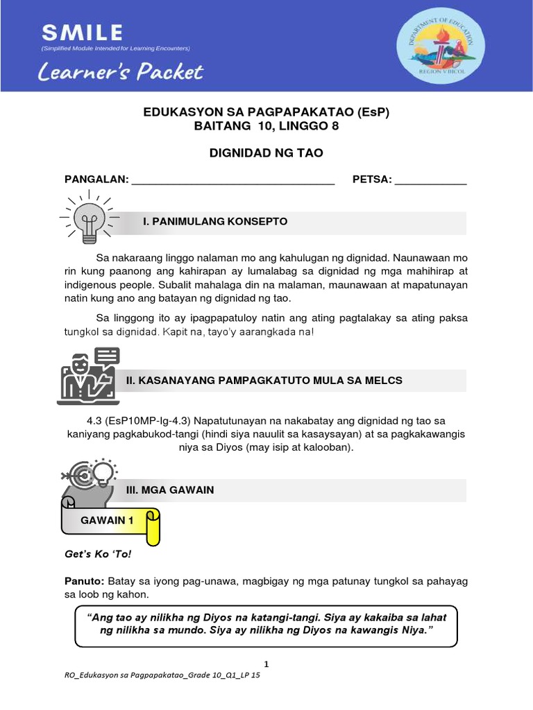 Esp Grade 10 q1 LP 15 | PDF