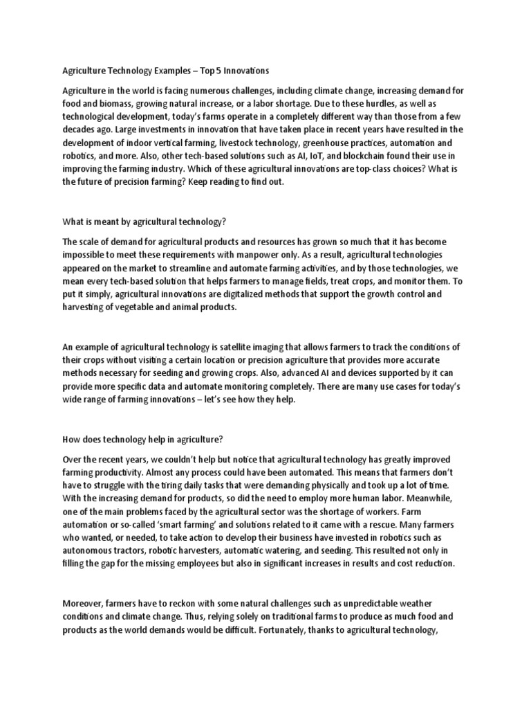 Agriculture Technology Examples (TECHNICAL APPROACH | PDF | Agriculture