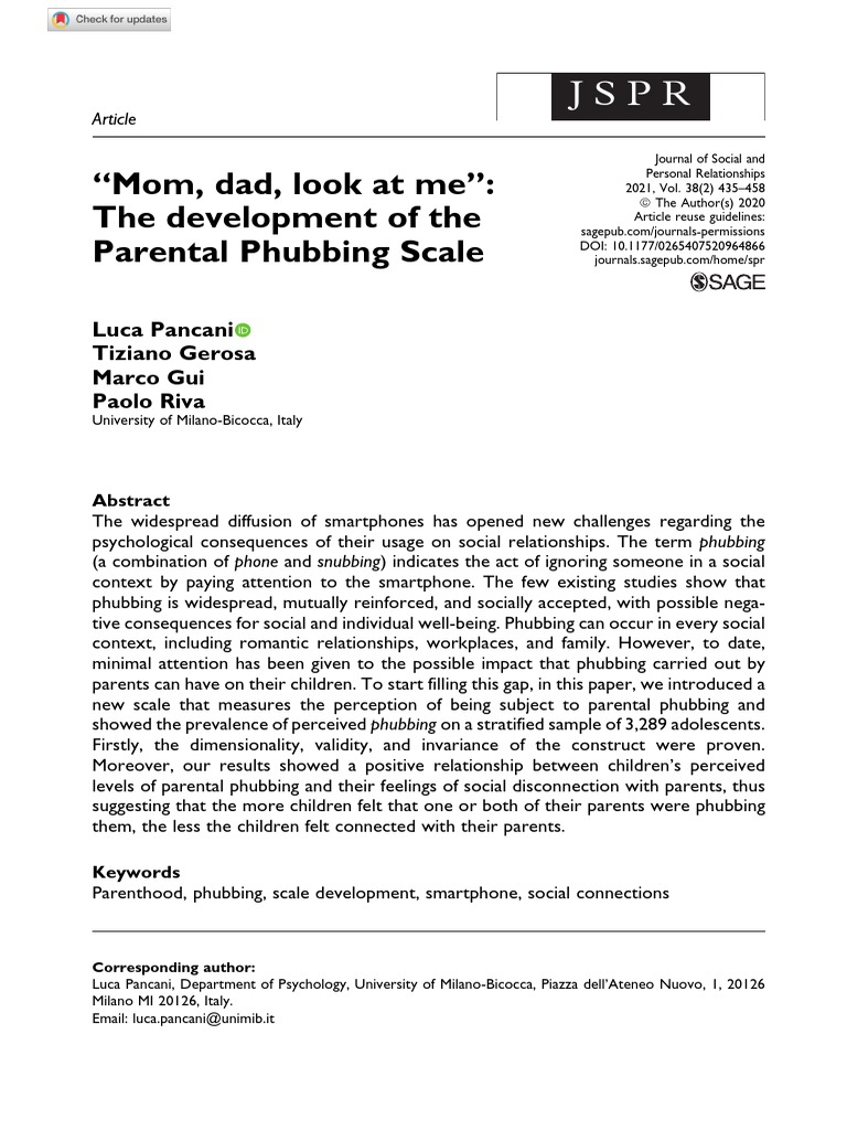 "Mom, Dad, Look at Me": The Development of The Parental Phubbing Scale ...