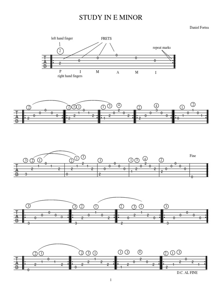 Study in e Minor Tablature | PDF