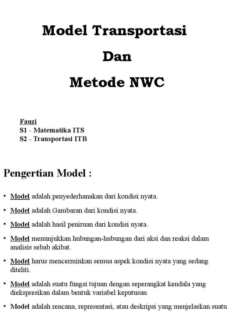 Materi 4. Model Transportasi Dan Metode NWC | PDF