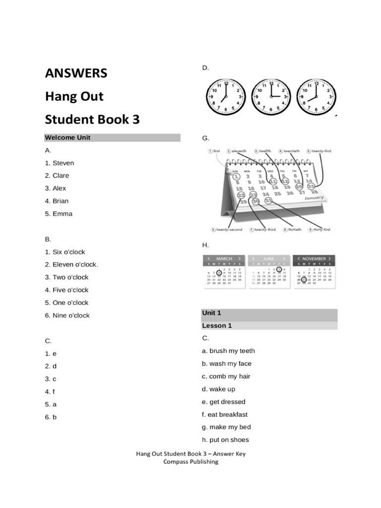 Answer Key Hang Out3 | PDF