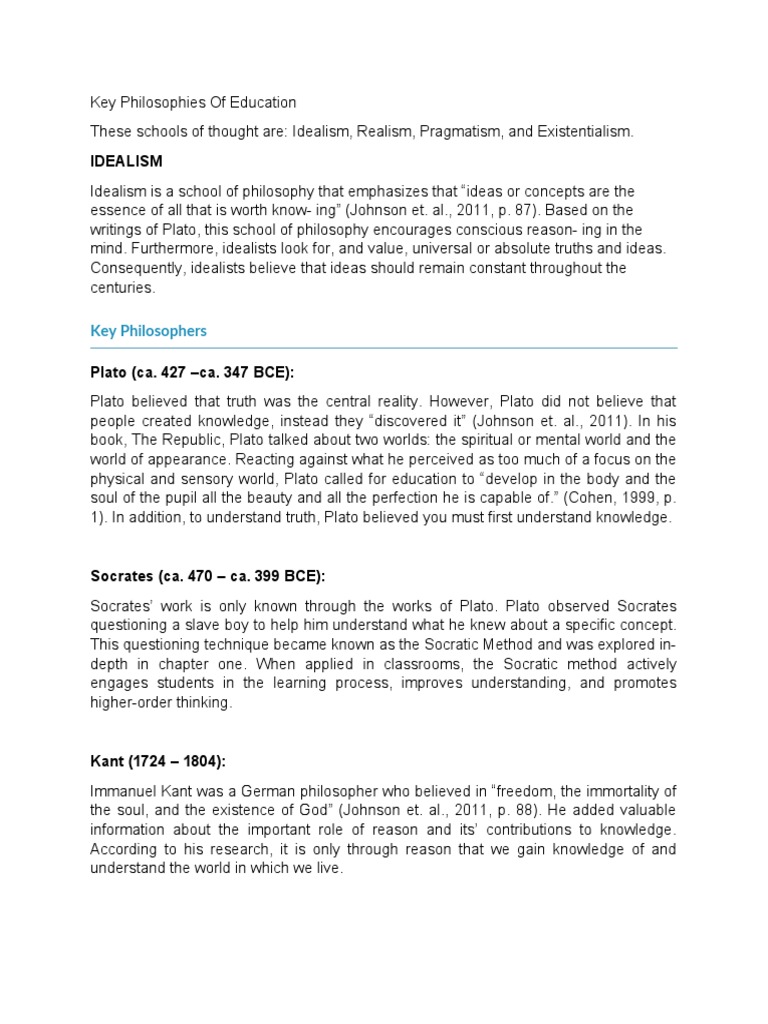 Key Philosophies Of Education Pdf