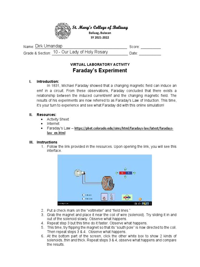 Virtual Experiment - Faradays Law (Nice) | PDF | Inductor ...