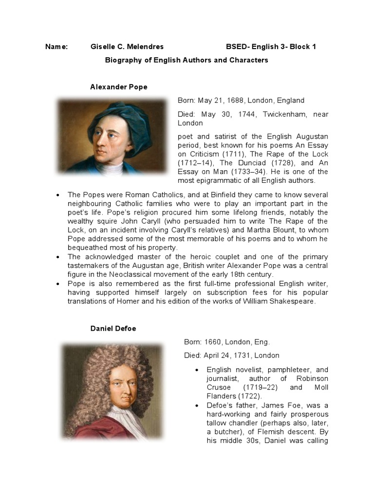 Biography of English Authors and Characters - Melendres, G. | PDF ...