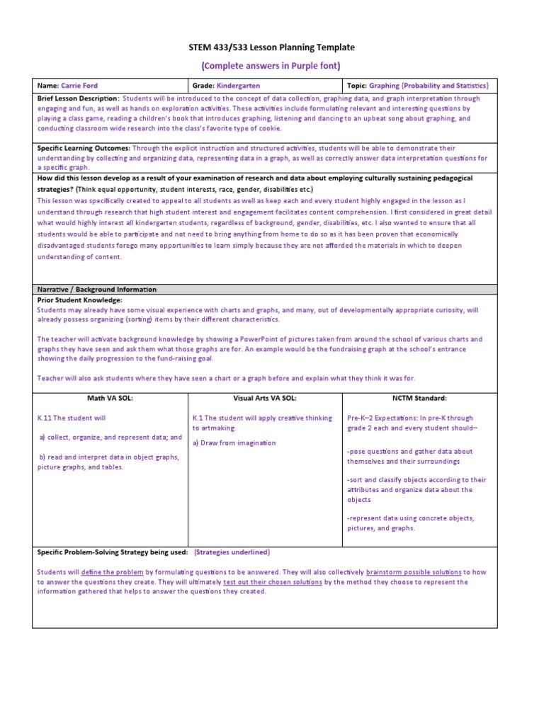 Kindergarten Graphing Lesson Plan | PDF | Lesson Plan | Reading ...