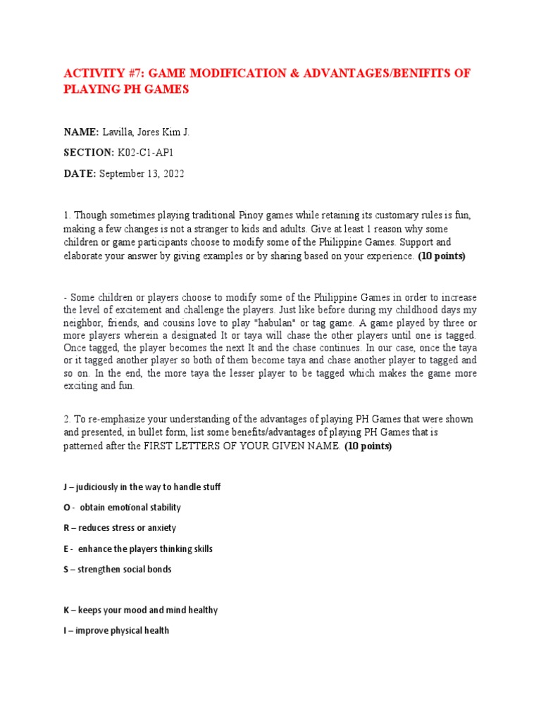 PE206 - ACTIVITY 7 - Lavilla | PDF