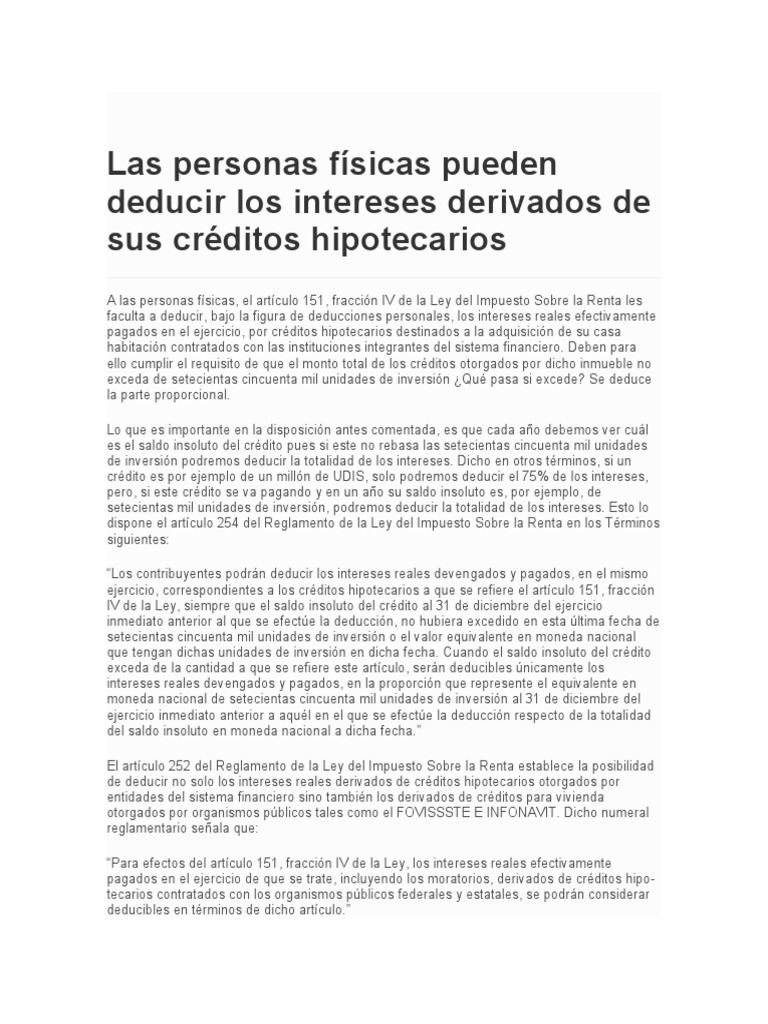 Las Personas Físicas Pueden Deducir Los Intereses Derivados De Sus