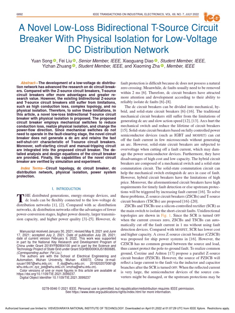 A Novel Low-Loss Bidirectional T-Source Circuit Breaker With Physical Isolation For Low-Voltage ...