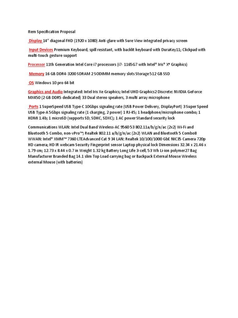 Laptops Spects | PDF | Computers