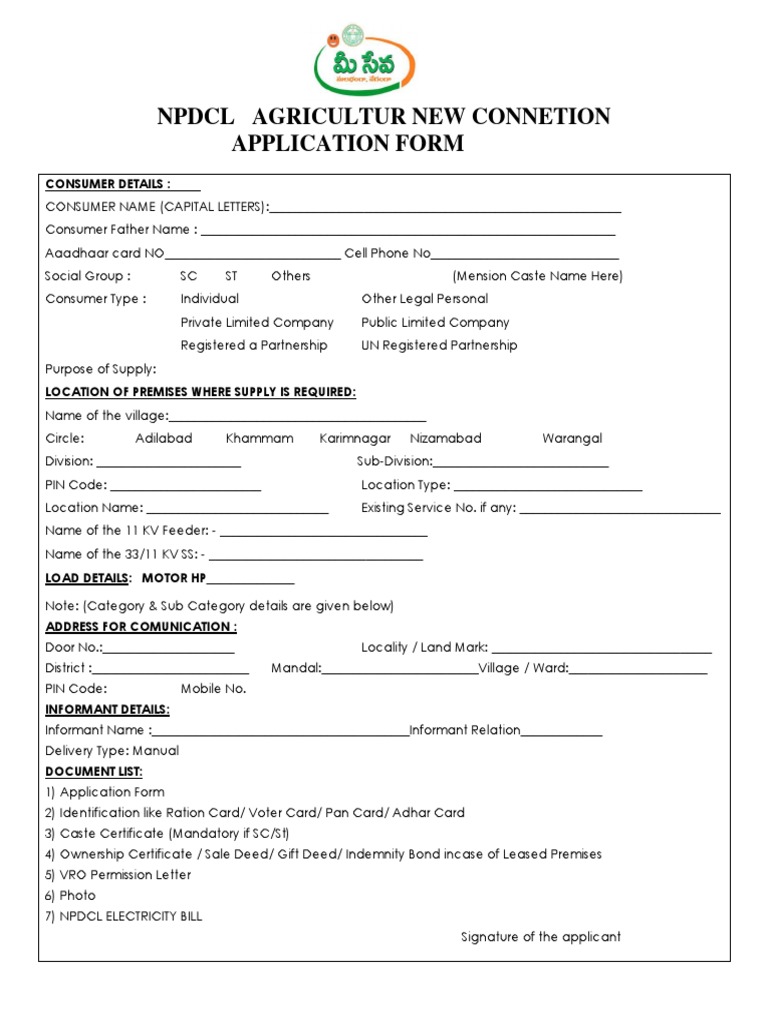 NPDCL Agricultur New Connetion | PDF