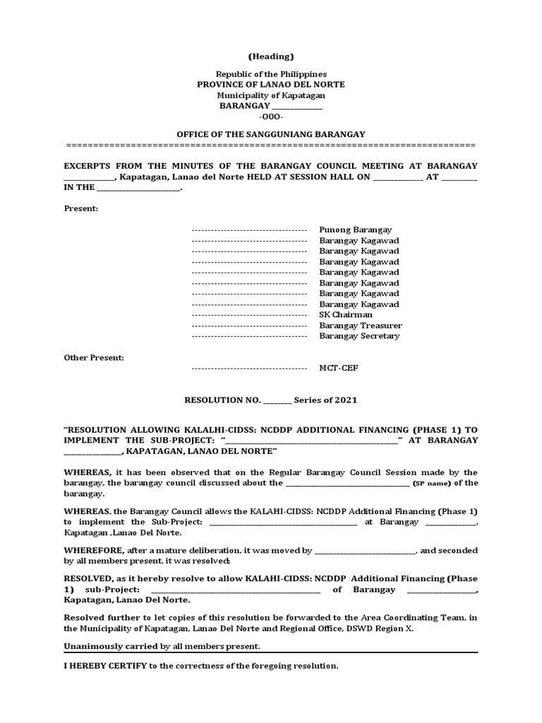 Barangay Resolution for Sub-Project Approval | PDF | Philippines