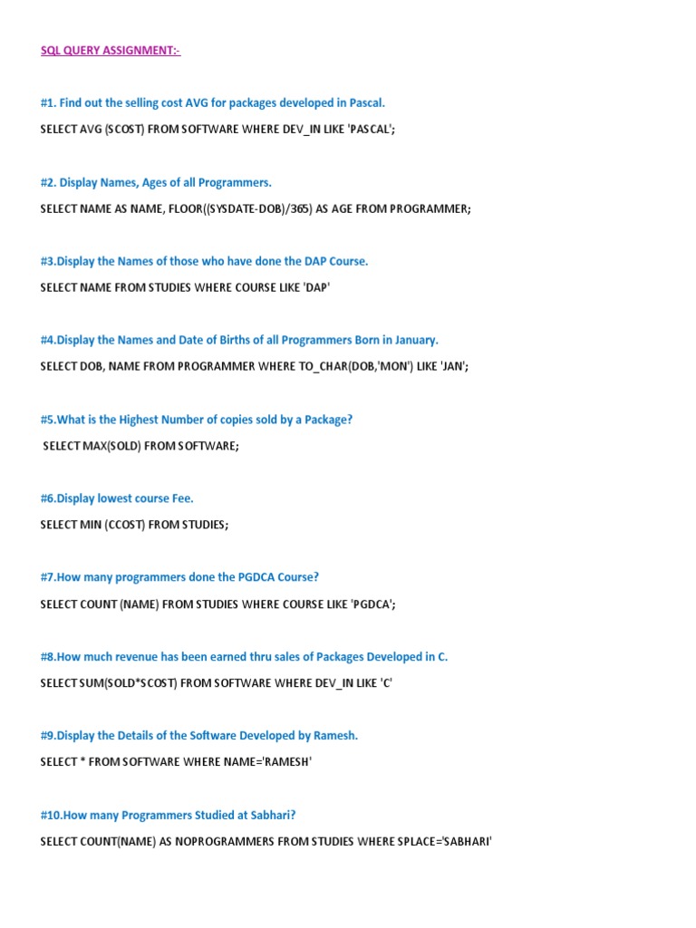 Sql Query Assignment Pdf Salary Programmer 