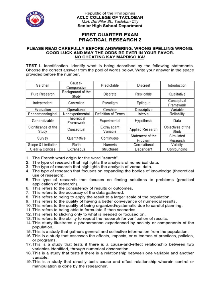 Q1 Exam in Practical Research II | PDF