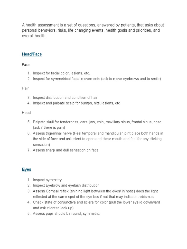 Health Assessment Pdf Human Nose Neck