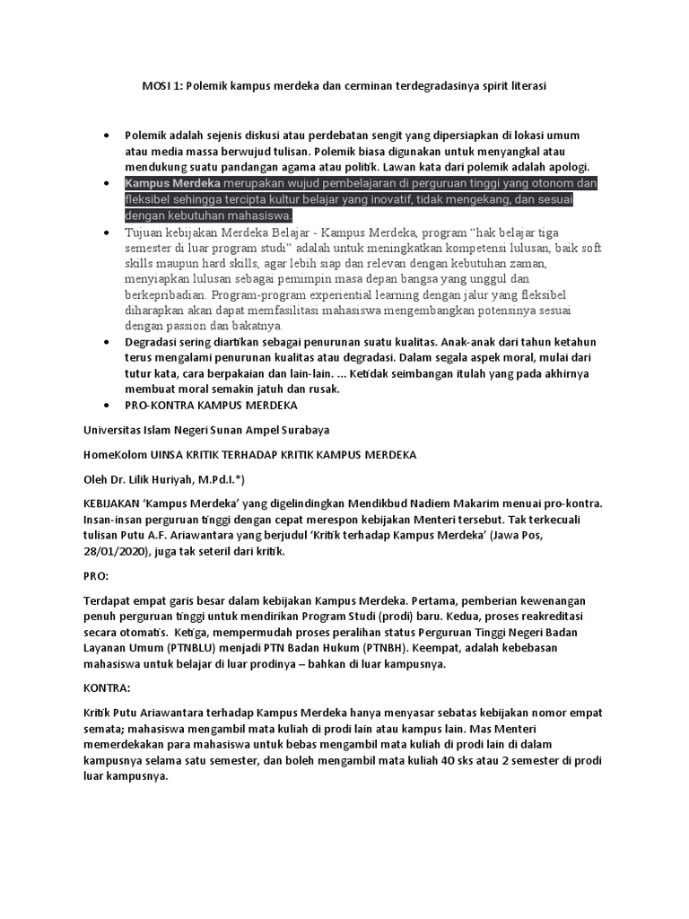 Mosi 1-Kampus Merdeka | PDF