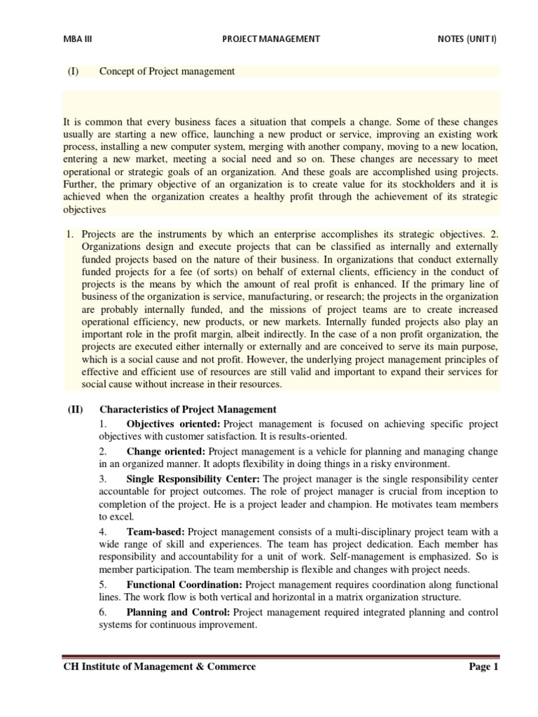 MBA III Project Management, Theory Notes | PDF
