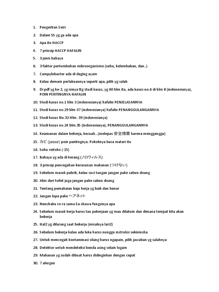 Kisi-Kisi Soal Inshoku (JERI) | PDF