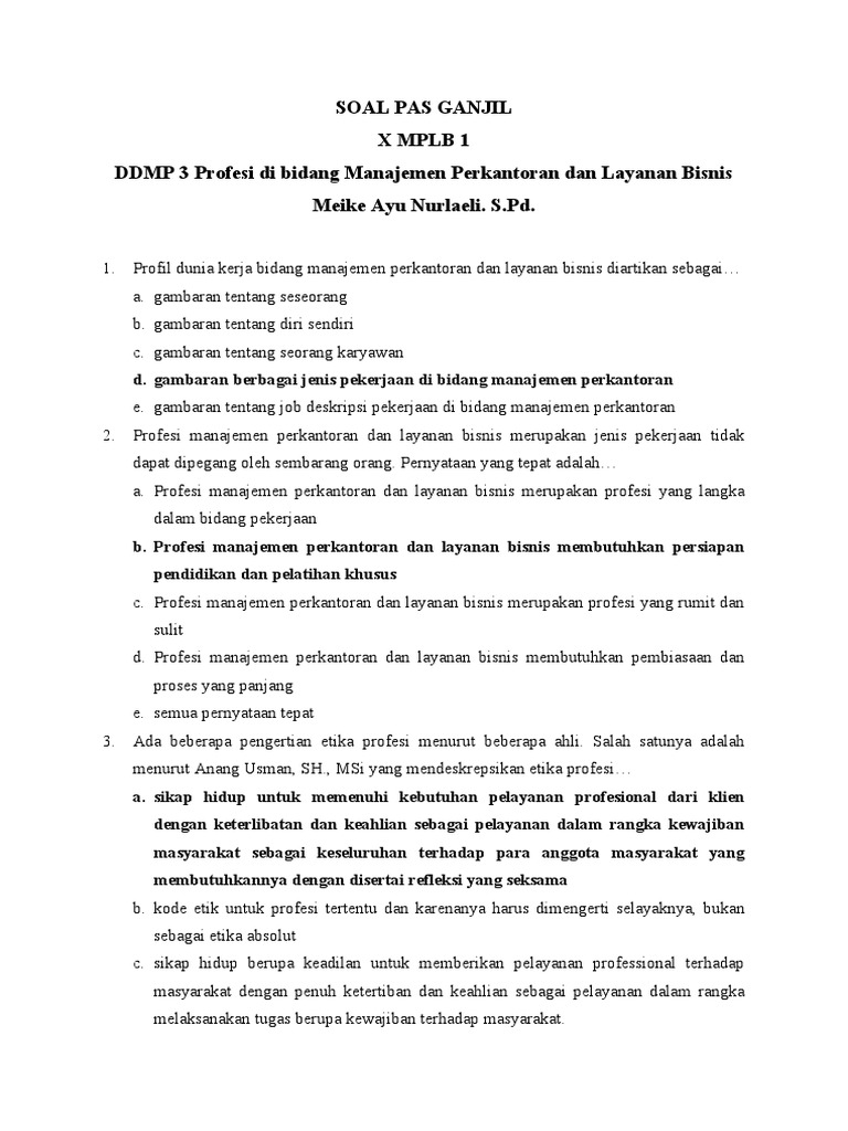 SOAL PAS X MPLB DDMP 3 Profesi Di Bidang Manajemen Perkantoran Dan ...