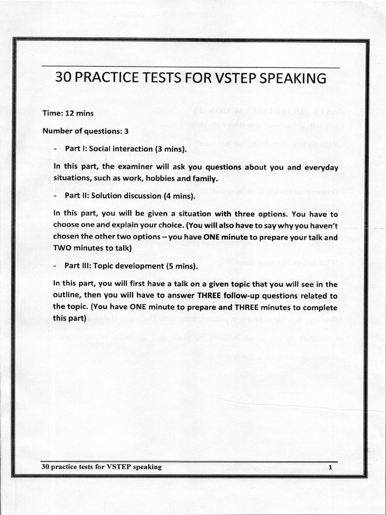 30 Practice Tests For Vstep Speaking - Main Content - 0001 | PDF