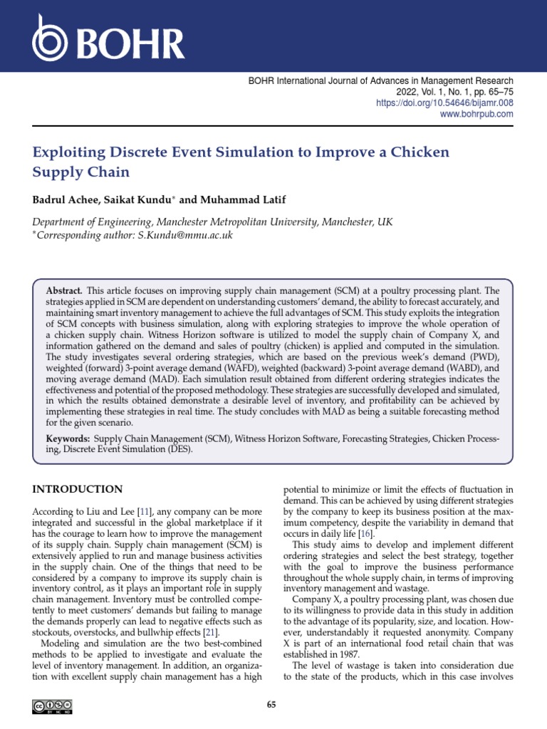 Exploiting Discrete Event Simulation To Improve A Chicken Supply Chain | Download Free PDF ...