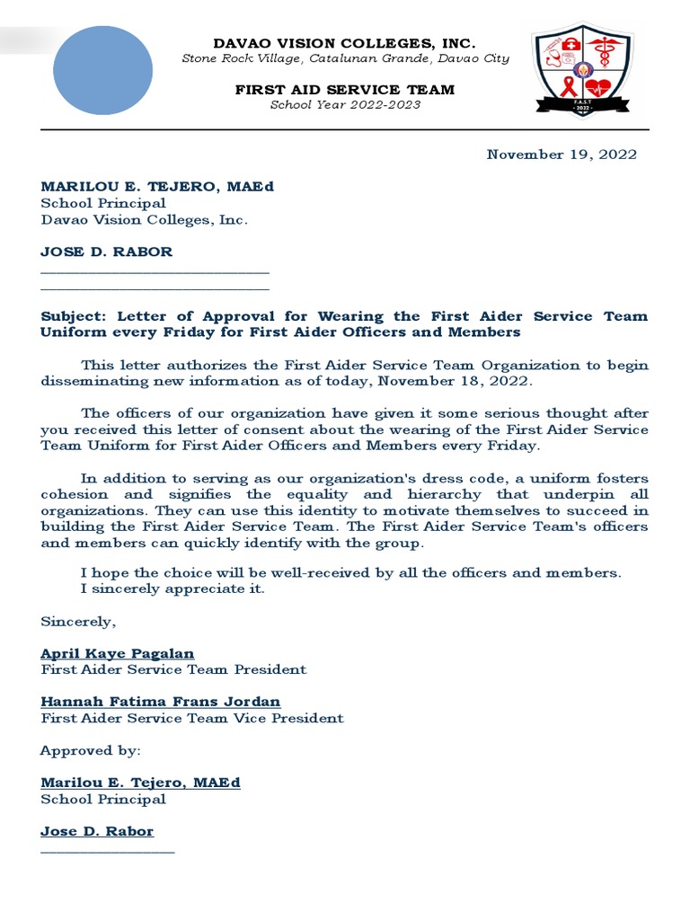 Letter For Scheduling of Wearing Uniform | PDF