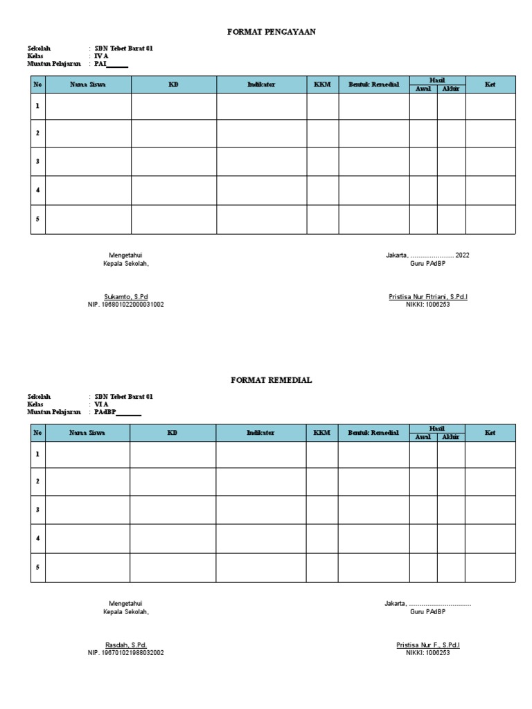 Format Remedial Kls 1 | PDF