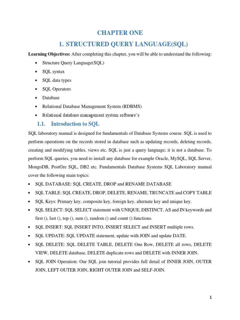 Lab Chapter 1 | Download Free PDF | Relational Database | Sql