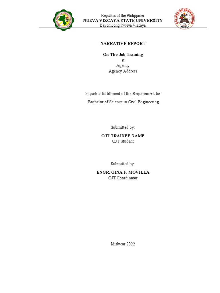 OJT Narrative Report Format | PDF | Economic Sectors | Building Engineering