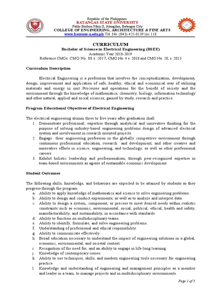 BSEE Curriculum | PDF | Engineering | Electrical Engineering