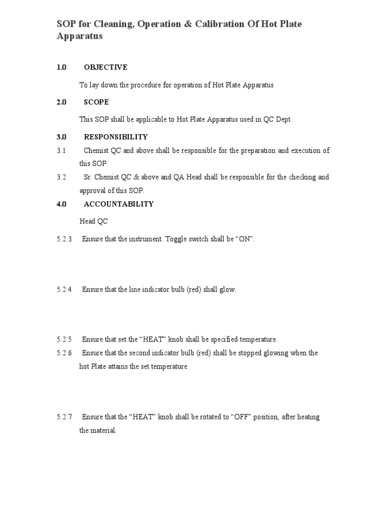 SOP for Hot Plate Operation & Cleaning | PDF