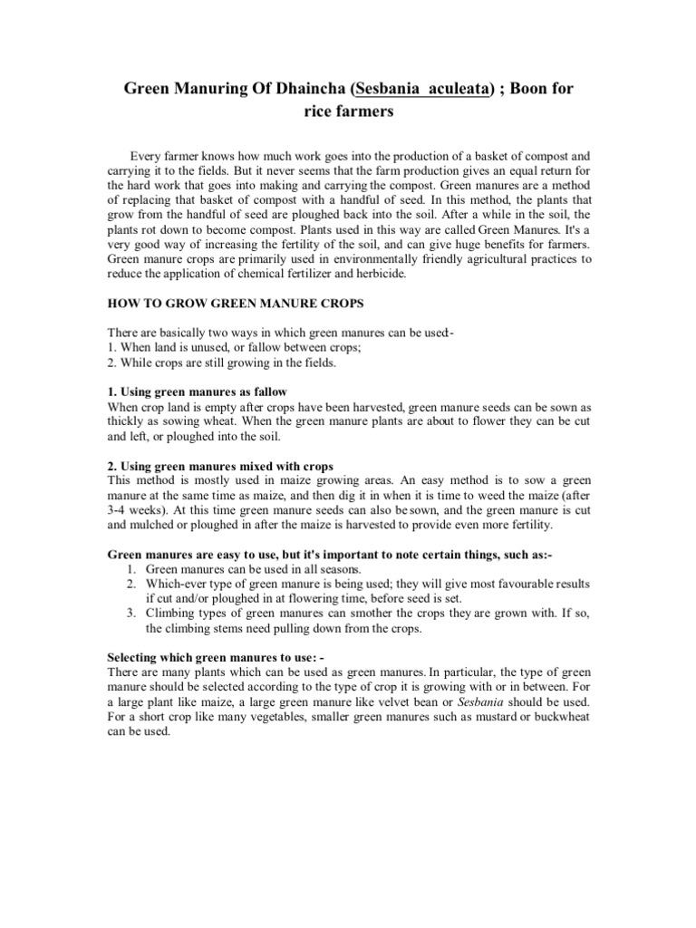 Dhaincha Crop: Benefits and Details | PDF | Manure | Sowing