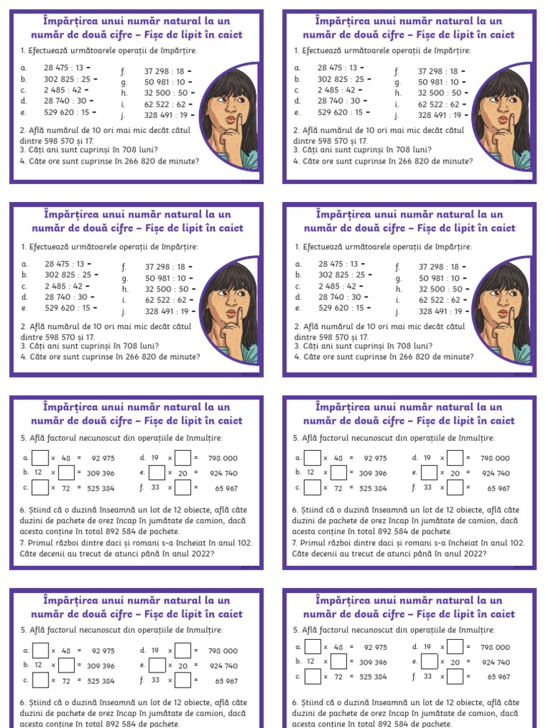 Impartirea Unui Numar Natural La Un Numar de Doua Cifre - Fise de Lipit ...