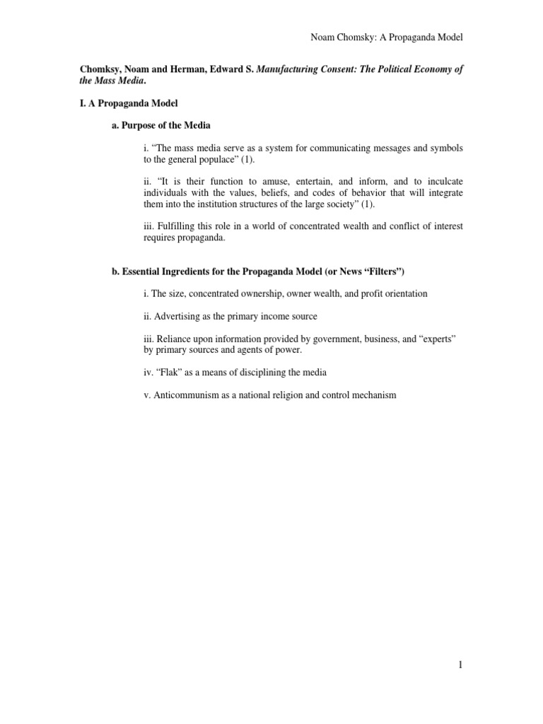 Noam Chomsky Manufacturing Consent Propaganda Model | PDF | Propaganda | Mass Media