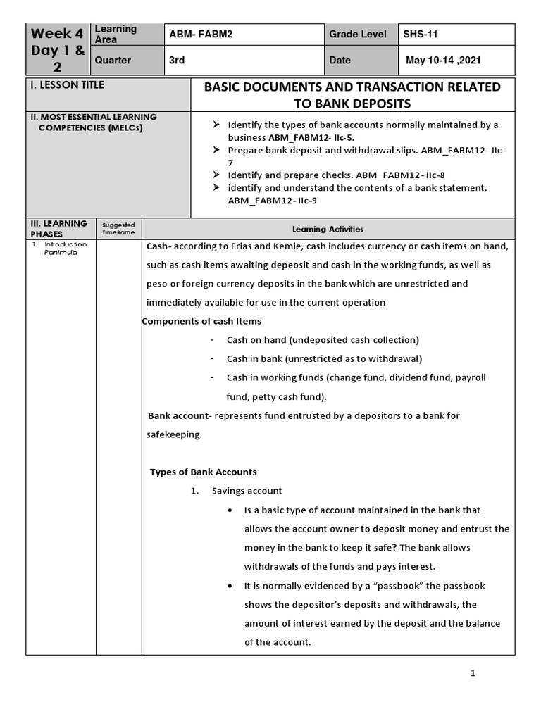 Bank Deposits and Transactions Guide | PDF | Cheque | Deposit Account