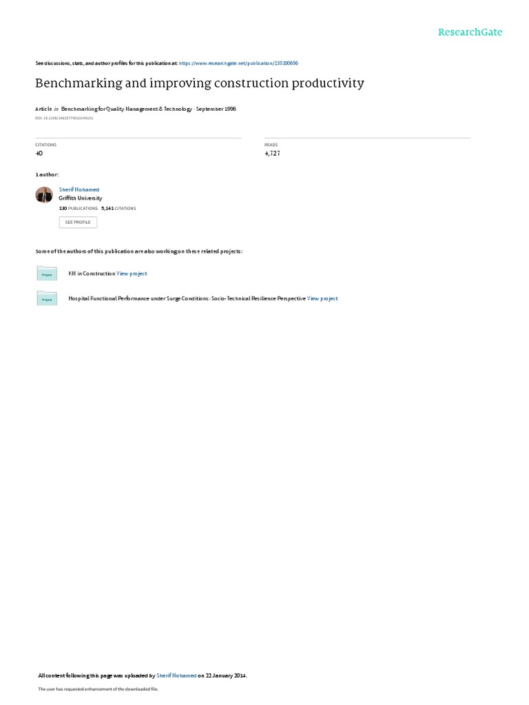 Benchmarking And Improving Construction Productivity Pdf Benchmarking Business Process