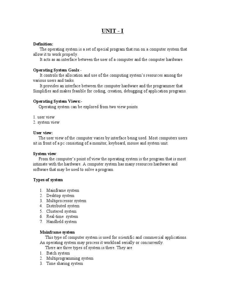 Unit1 Operating System | PDF | Operating System | Process (Computing) Unit1 Operating System | PDF | Operating System | Process (Computing)