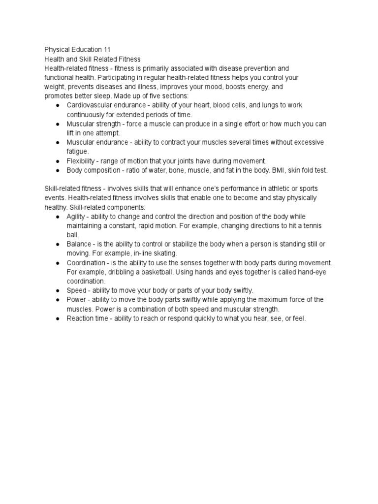 Health and Skill Related Fitness | PDF