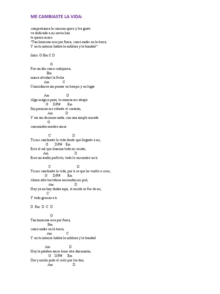 Me Cambiaste La Vida | PDF