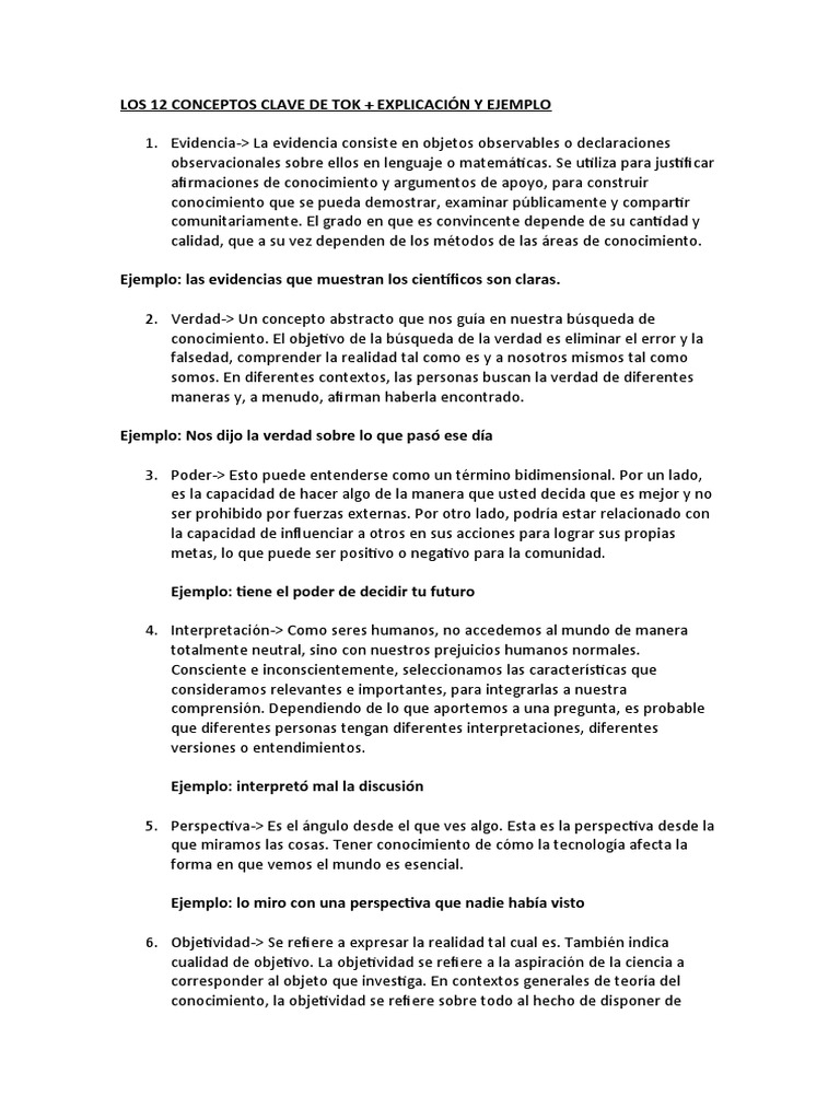 12 Conceptos Clave de TOK Explicados | PDF | Conocimiento | Evidencia