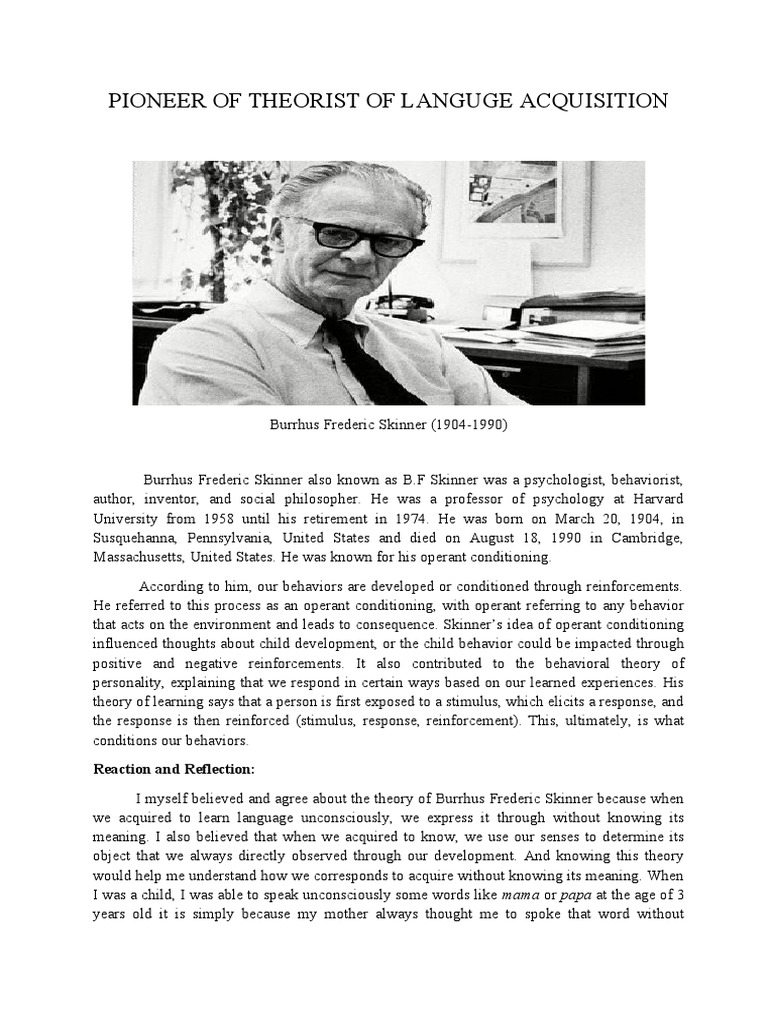 Project in El 105 - Pioneer of Theorist of Language Acquisition | PDF | Learning | Language ...
