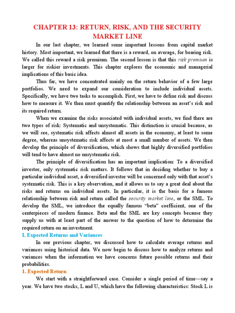 Systematic Risk and the Security Market Line | PDF | Capital Asset ...