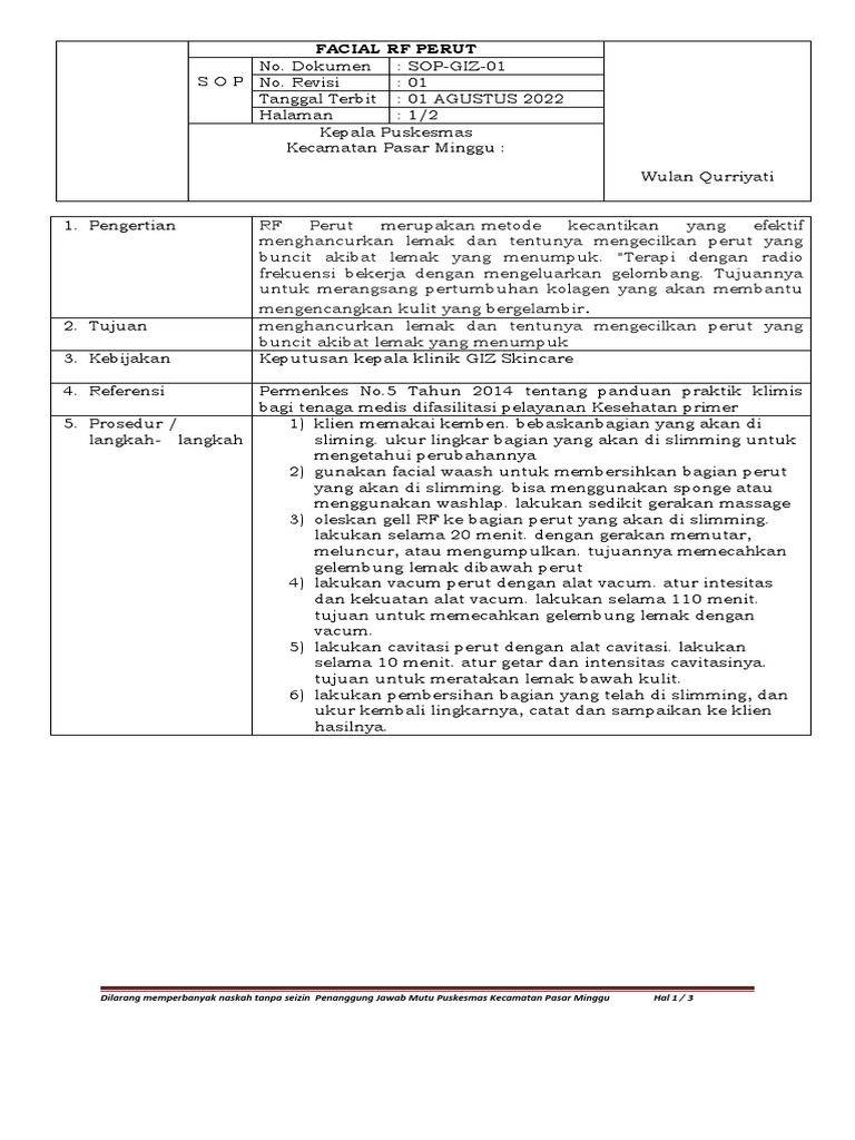 Sop Facial Treatment | PDF