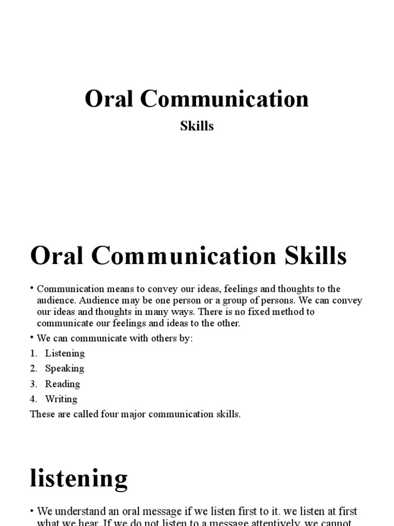 01 Oral Communication and Its Four Major Communication Skills | PDF