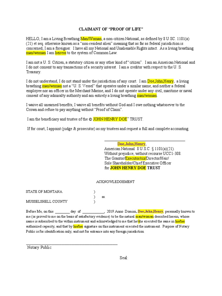 PJP Templet Claimant of Proof of Life | PDF