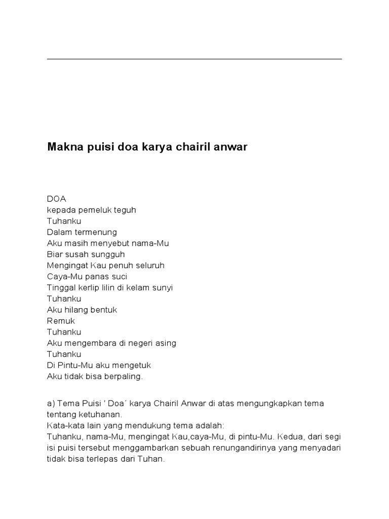 Makna Puisi Doa Karya Chairil Anwar | PDF